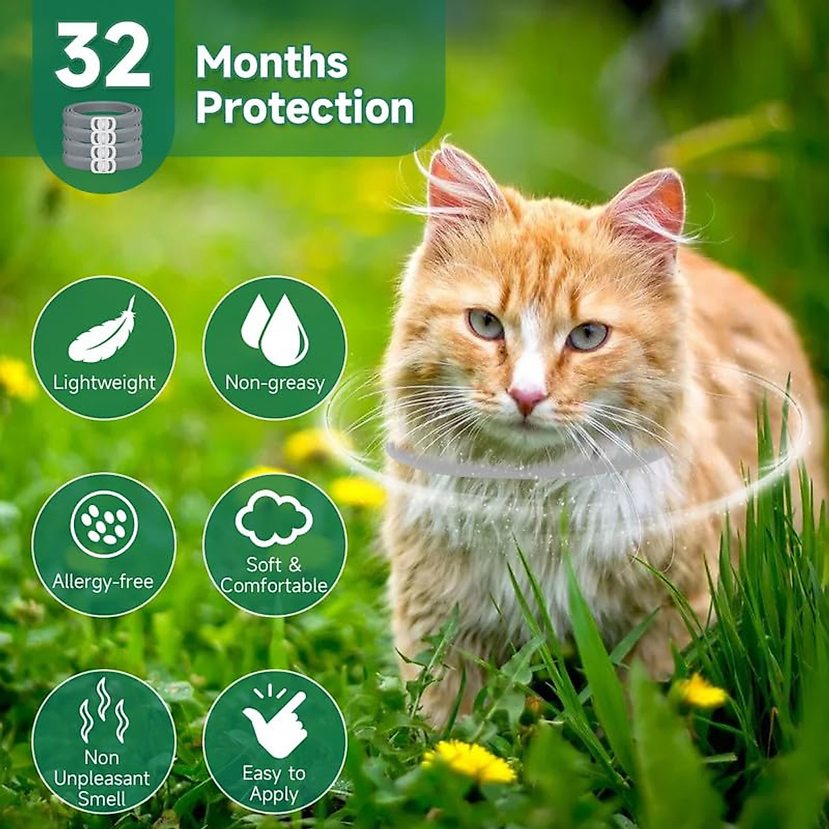 4 Pack Flea Collar for Cats, Cat Flea and Tick Treatment, 8 Months Protection Flea and Tick Prevention for Cats, Waterproof Cat Flea Collar, Adjustable Cat Flea and Tick Collar for Cats Kittens, Grey