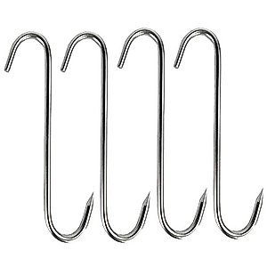 Tinsow 4 PCS 5.1 Inch Meat Hooks S-Hook Stainless Steel Meat Processing Butcher Hook Pot Hooks for Bacon Hams Meat Processing Butcher Hook Hanging Drying BBQ Grill Cooking