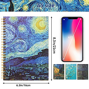 4 Pack A5 Van Gogh Notebooks Thick Superhard Cover Spiral Notebooks Hardcover Spiral Journals Spiral Bound Journal 8.3"x 6.3" College Ruled 4x160 Pages 100GSM Supplies for School Office Gifts