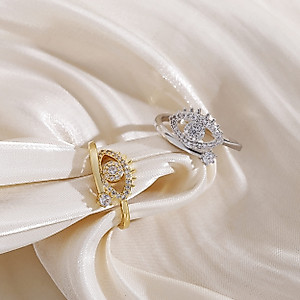 ASCOMY Adjustable Evil Eye Ring for Women 14K Gold Plated Dainty Stacking Cubic Zirconia Opening Finger Rings Crystal CZ Zircon Ring Everyday Jewelry Gifts