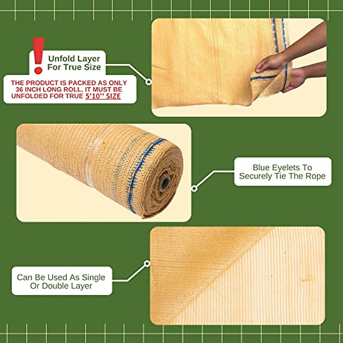 WindscreenSupplyCo 5'10" x 100 ft 60% Shade Cloth Roll for Covering Garden, Greenhouse, Patio, Canopy (Tan)
