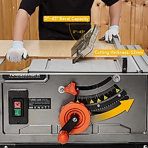 Table Saw 10 Inch, 5000RPM Powerful Tablesaw With Stand & Protective Cover, 90°Cross Cut & 0-45°Bevel Cut, Jobsite Table Saw Adjustable Depth, for Woodworking, Metal, Plastic