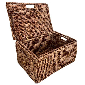 America Basket Woven Grass Rectangular Lidded Storage Baskets (Set of 2) Brown