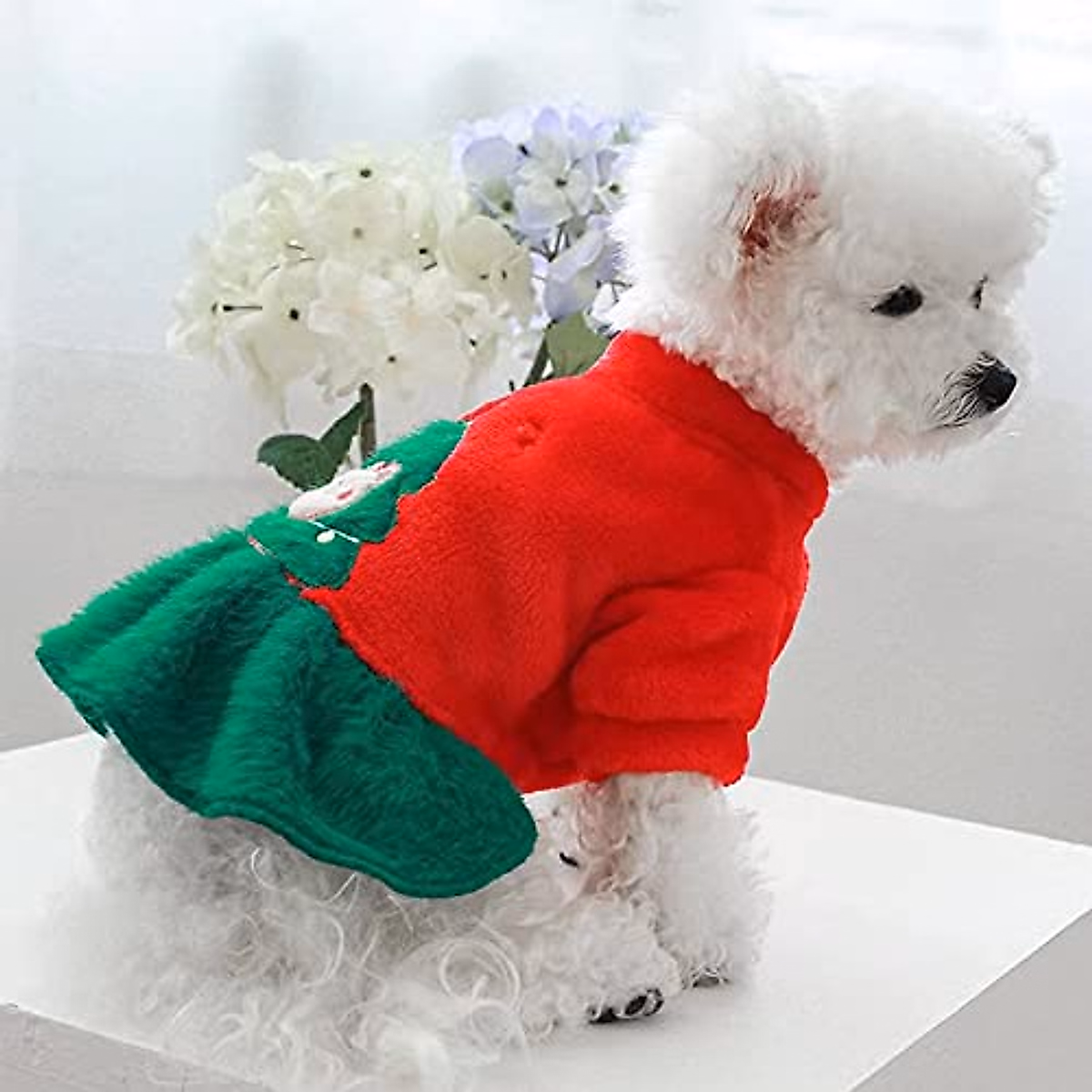 Anelekor Christmas Dress for Cats Small Dogs Holiday Theme Puppy Clothes for Thanksgiving New Year Birthday Doggy Xmas Tree Costume Warm Pet Winter Outfit (A, Large)