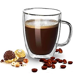 Xabono Glass Coffee Mugs Double Wall Insulated Coffee Mug 350Ml Glass Coffee Cup with Handle Insulated Cup - Coffee Mug Latte Cappuccino Large Coffee Mugs Heat Resistant and Microwave Safe, (CGC1U)