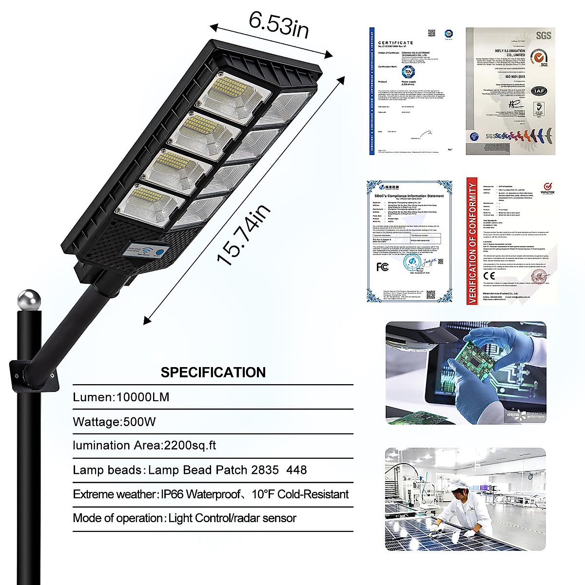 DHrtara Solar Lights Outdoor, 500W LED Solar Powered Motion Sensor Flood Lights, with Remote, Dusk to Dawn IP66 Waterpro Solar Security Wall Lights,for Exterior Wall, Patio, Yard, Deck, Garden