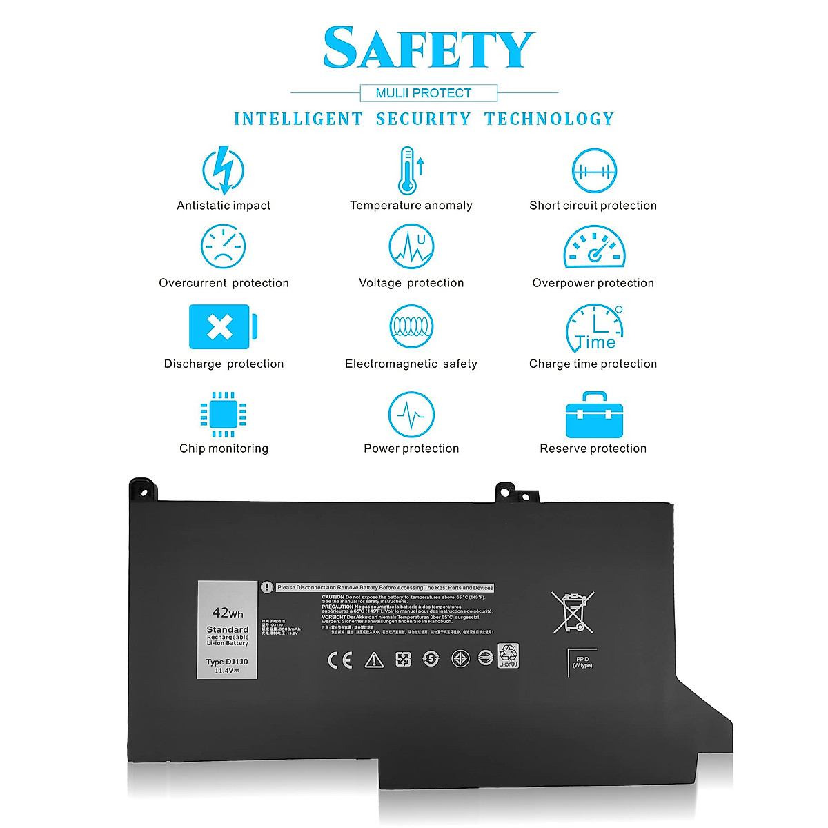 DJ1J0 42WH Laptop Battery for Dell Latitude 7280 7290 E7280 E7290 13 7380 7390 E7380 E7390 14 7480 7490 E7480 E7490 P28S P28S001 Series 451-BBZL C27RW PGFX4 ONFOH DJ1JO K8X0T1 ONFOH K8X0T KHY0C
