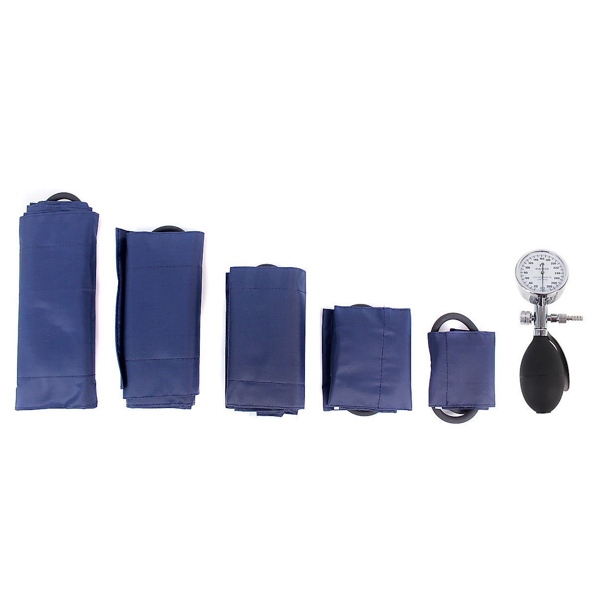 Dixie EMS Aneroid Sphygmomanometer Kit, Manual Blood Pressure Monitor Set with 5 Cuffs for Infant, Child, Adult, Large Adult, Thigh, & Carrying Case – Blue