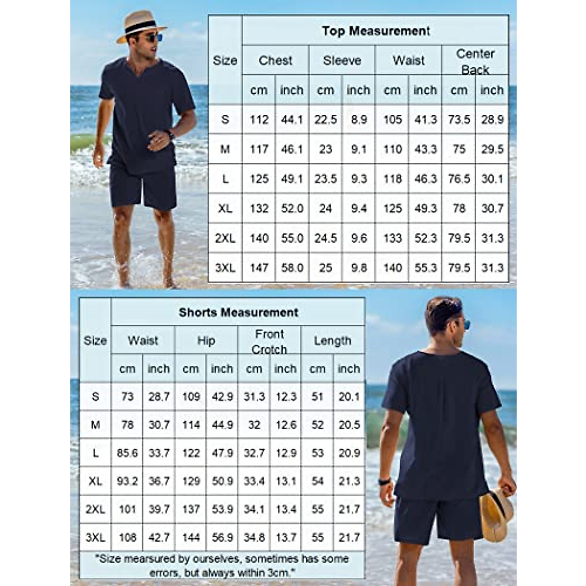 COOFANDY Men's 2 Pieces Short Sets Cotton Henley Shirts Short Sleeve Casual Beach Shorts Summer Yoga Outfits