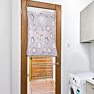 Cute Cat Hanging laundry basket Purple Cat Collapsible Large Laundry Hamper Green White for Cloth Toys Storage Baskets Hanging Laundry Baskets for Bathroom Living Room Hanging Behind the Door 30x20 Inches