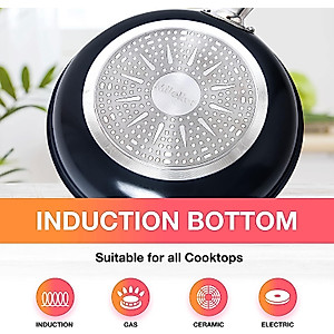 Mueller UltraClad Sapphire Pots and Pans Set Nonstick, 14 Piece Induction Cookware Sets, Aluminum Body, Includes Non Stick Deep Frying Pan, Sauce Pans for Cooking, Dutch Oven and More