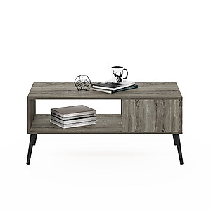 Furinno Claude Mid Century Style Coffee Table with Wood Legs, French Oak Grey Large Non-Lift Top