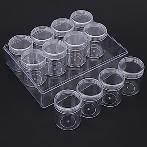 Plastic Container,Rectangle Clear Plastic Jewelry Beads Storage Box W/12 Round Bottle Container Tiny Jars 20g/15g(12 grid 15g)