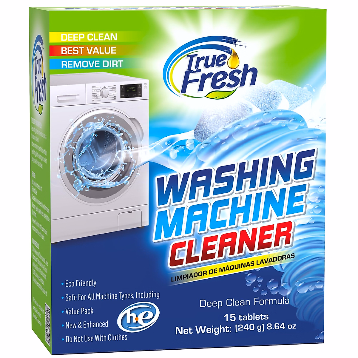 True Fresh Washing Machine Cleaner Tablets, 15 Solid Deep Cleaning Tablet, Finally Clean All Washers Machines Including HE Front Loader Top Load