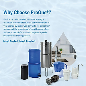 ProOne Big+ Gravity Water Filter System - High Capacity 3-Gallon Polished Stainless Steel NSF Certified Water Filter Dispenser & 2 Filters