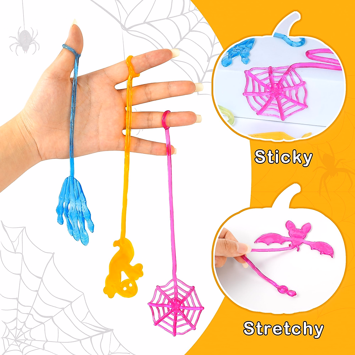 50 PCS Halloween Sticky Hands Bulk For Halloween Party Favors,Halloween Goodie Bag Stuffers,Halloween Sticky Gifts Bag Stuffers Prizes For Classroom,Skull Skeleton Bat Ghost Pumpkin Halloween Bulk Bag