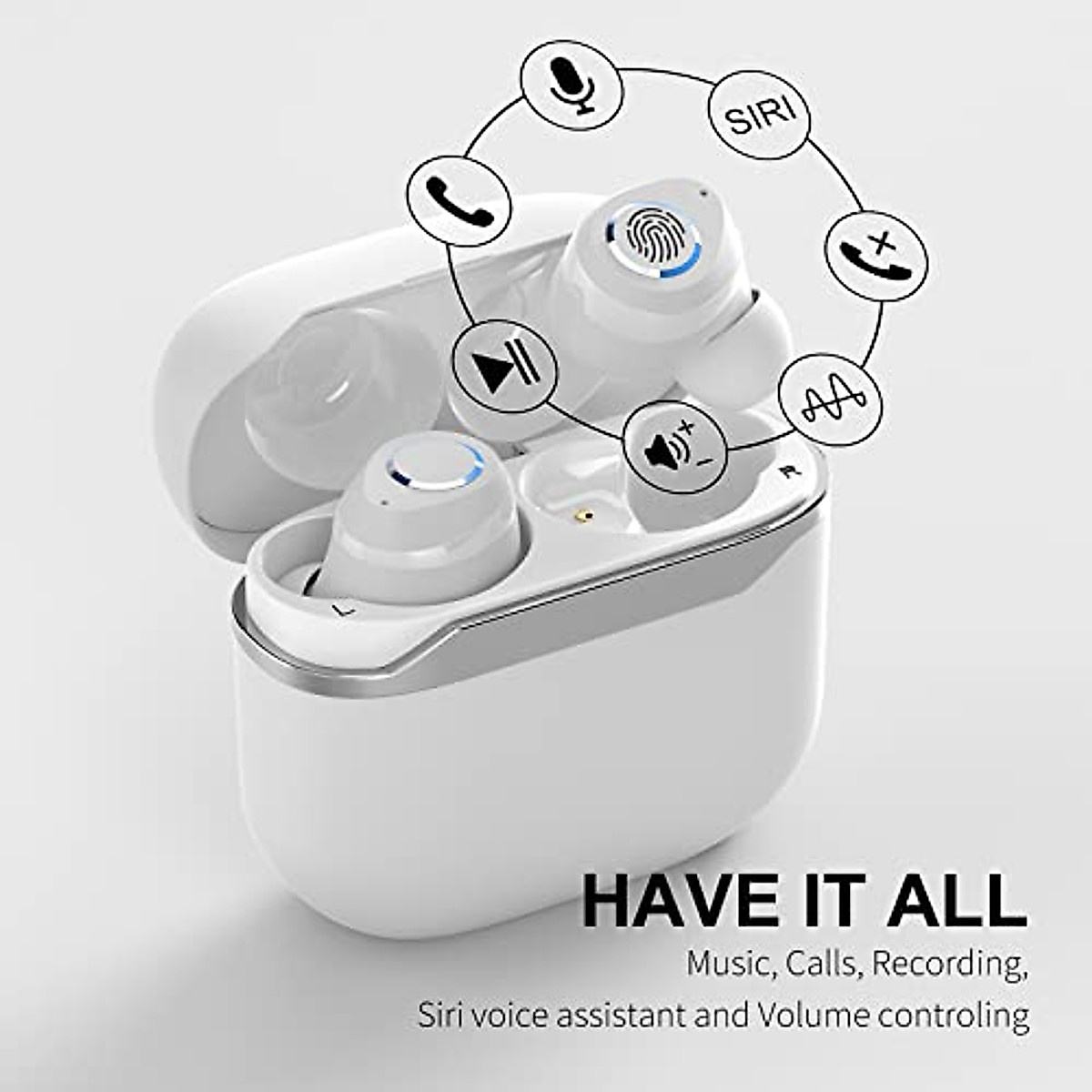 Wireless Earbud, Bluetooth 5.1 Headphones Sports Bluetooth Earbud with Deep Bass, Wireless Earphones in-Ear with Microphone USB-C Charging, IPX7 Waterproof Noise Cancelling Earbud for Running White