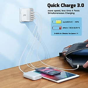 USB C Charger 40W, Amlink 4 Port USB Wall Charger, QC 3.0 Fast Charging Block, USB Charger with Foldable Plug Power Adapter for iPhone 14/14 Pro/14 Pro Max/13/13Pro, iPad, Airpods, Galaxy, Note, Pixel