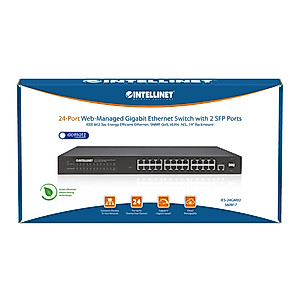 Intellinet 24 Port Web Managed Gigabit Ethernet Switch with 2 SFP Ports –with 19" Rackmount Brackets, SNMP Management and Remote Monitoring, Metal Housing, Fanless & Quiet–3 Yr Mfg Warranty-560917