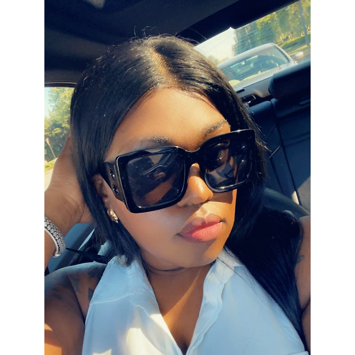 PORADAY Fashion Large Square Sunglasses for Women Men Trendy Black Thick Frame Luxury Designer Sun Glasses Modern Big Frame (Black/Grey)