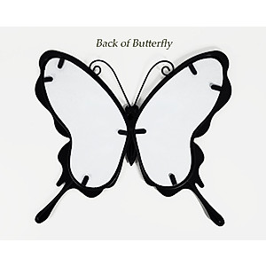 SeasonsEasy Metal and Glass Butterfly Outdoor Patio Garden Wall Decor or Indoor Living Room, Bedroom, Kitchen, Bathroom - Set of 2 Sculpture Butterflies with Blue Design Inserts