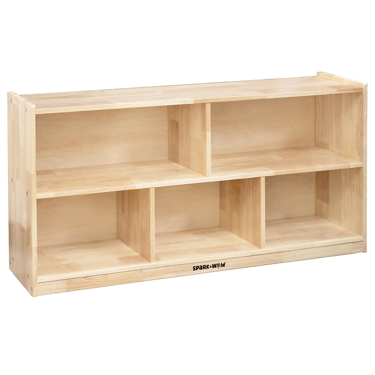 SPARK & WOW 5-Compartment Solid Wood Storage Cabinet - Toy Shelf Organizer - Shelves for Classroom - Includes Optional Wheels