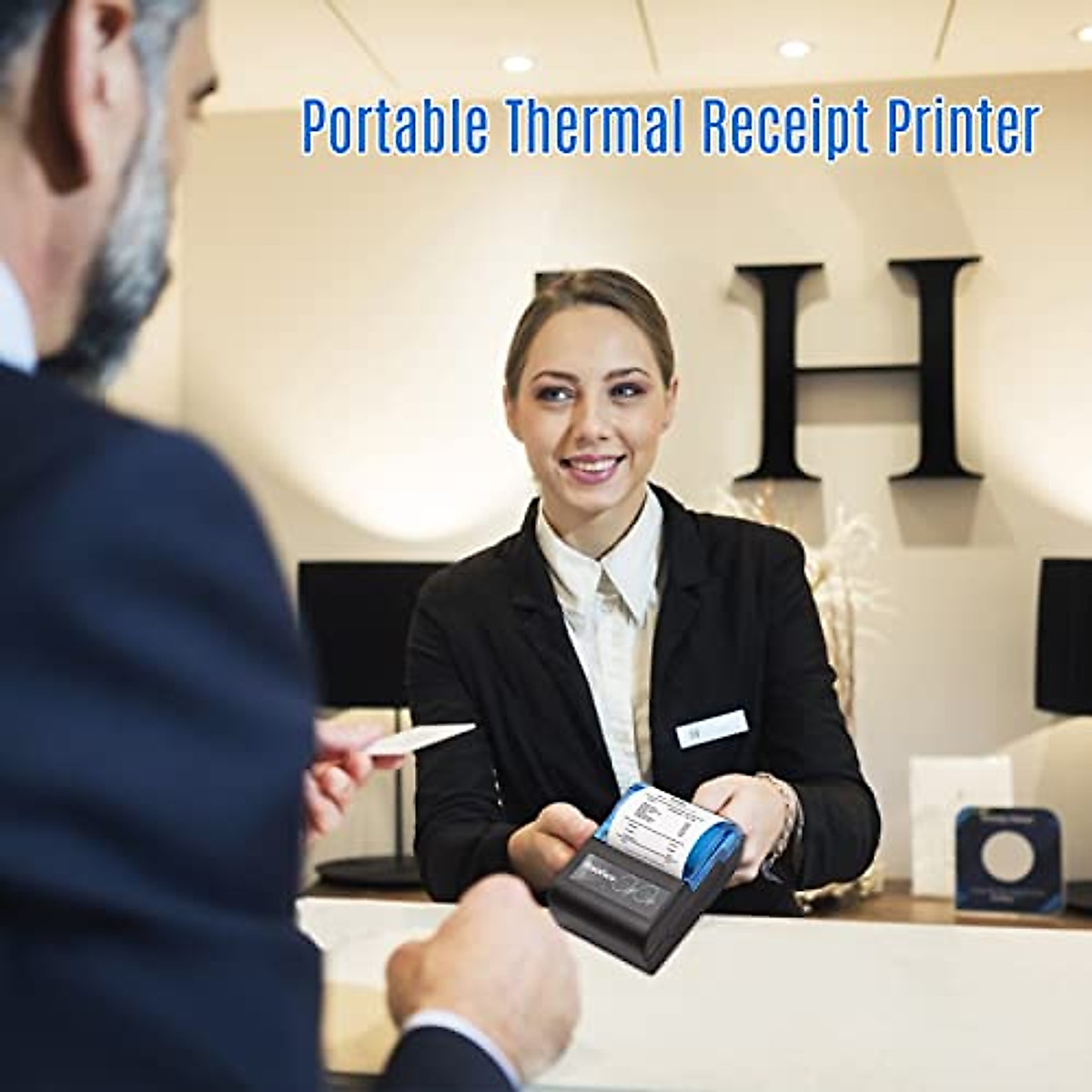 LAOJIA Mini Thermal Printer 2 inch Wireless USB Receipt Bill Ticket Printer with 58mm Print Paper Compatible with iOS Android Windows