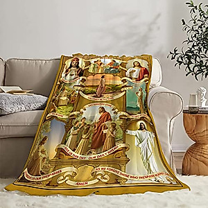 Jesus Throw Blanket Christian Bible Verse Prayer Healing Blanket Gift for Adults Women Man Inspirational Scripture Catholic Faith Religious Blanket Soft Cozy Fleece Blanket Couch Decor 40''X50''