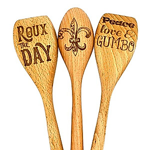 Fleur de lis or Roux the Day or Peace Love & Gumbo Engraved Wooden Cooking Spoon, Choice Of Style Engraved Wooden Spoons, Cajun Louisiana New Orleans Cooking, Mardi Gras Gift, Cajun Wedding Gift Set