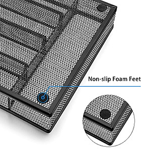 LIANYU Silverware Utensil Drawer Organizer, 5 Compartments Steel Mesh Cutlery Flatware Tray with Foam Feet, 9 1/4" W x 12 1/2" L x 2" H, Black