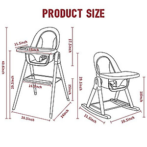 Baby High Chair, 7-in-1 Convertible Wooden High Chair, Rocking Chair Recline Chair with Adjustable Hardwood Leg, High Chairs for Babies and Toddlers, Double Dishwasher Safe Tray & Premium Leatherette