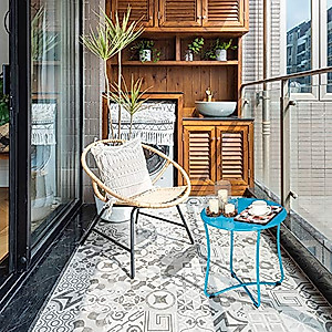 VINGLI Outdoor Side Table, Metal Weather Resistant Round Coffee Table, Patio Side Table End Table, Sofa End Table, Snack Table/Nightstand for Garden, Garden Yard Lawn, Balcony and Office (Blue)