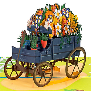 Paper Love 3D Flower Wagon Pop Up Card, Gift for Birthday, Wedding, Anniversary, Thank You, Get Well, All Occasion or Just Because - 5" x 7" Cover - Includes Envelope and Note Tag