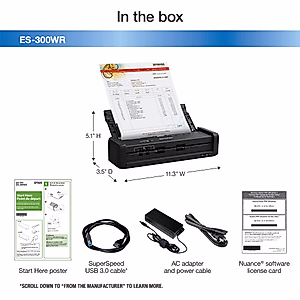 Epson ES-300WR Wireless Color Portable Duplex Document Scanner Accounting Edition for PC and Mac, Auto Document Feeder (ADF)