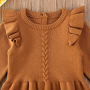 Merqwadd Infant Toddler Baby Girl Warm Romper Solid Longsleeve Knit Sweater Winter Rompers (Knitted Romper-Brwon, 6-12 Months)