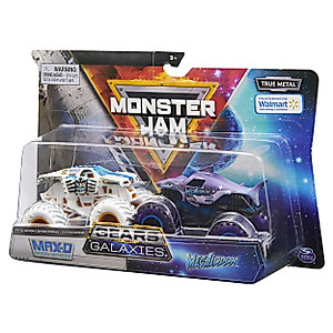 DieCast MonsterJam 2 Pack Max D vs Megalodon, Gears and Galaxies