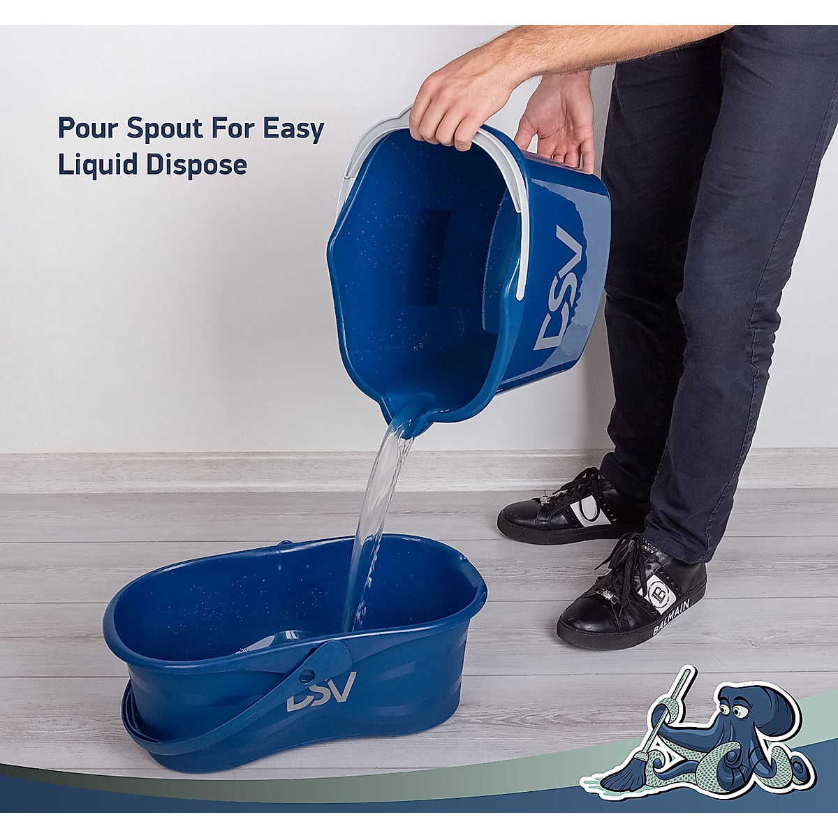 DSV Standard Professional 2.3 Gallon (8.5L) Cleaning Bucket | Pour Spout & Comfort-Grip Handle | Wash Bucket Ideal for Squeegees and Washers up to 10-inch Length | Household Cleaning Supplies
