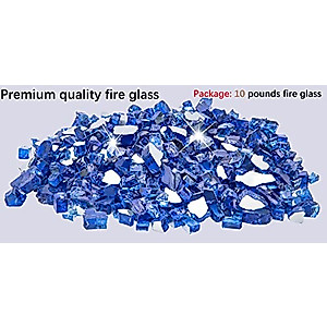 Fire Glass for Fire Pit, 1/2-Inch Reflective Fireplace Glass Rocks for Fire Pit Table,10 lbs Fire Glass for Propane Fire Pit,Cobalt Blue Fire Glass for Fire Pit,Outdoors and Indoors Firepit Glass