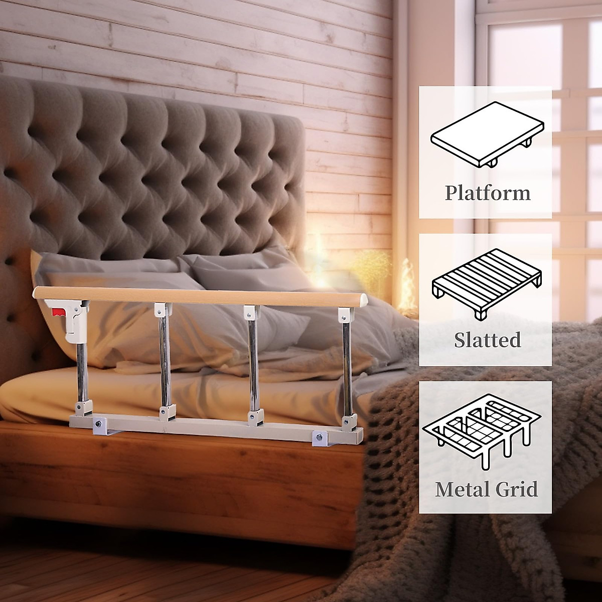 lefeke Bed Rails for Elderly Adults Safety，Folding Bedside Assist Rail Handle,Collapsible Bed Cane Bed Guard,Bed Railing for Seniors,Adjustable Bed Assist Handle for Preventing Falling Out of Bed