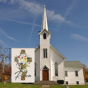 WODISON He is Risen Easter Garden Flag Jesus Religious Easter Garden Flag For Yard House, 12x18 Inch Easter Cross Lily Double Sided Printing, Outdoors Home Decorative Banner (Only Flag)