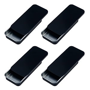 Mewutal 4pcs Metal Tin Box Containers Mini Tin Can 3.74"×1.77"×0.55" Rectangle Storage Box for Candy Coins Soap, with Sliding Lid (Black)