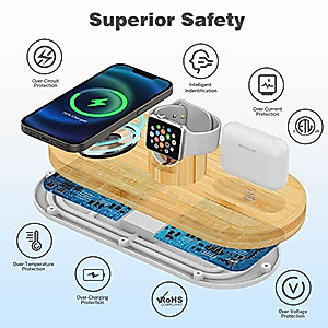 Wireless Charger, OTESS 15W Wireless Charging Station Compatible with iPhone 13 Pro Max/12/11 XS Max/SE, Fast Charging Pad Dock for iWatch 7/6/5/SE, AirPods Pro & All Qi-Enabled Devices(with Adapter)