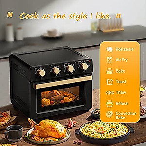 Air Fryer Toaster Oven, Feekaa Black and Gold Toaster, 4 Slice, 21QT 1700W Convection Countertop, 7-in-1 Combo, 7 Accessories, Healthy Cooking User Friendly