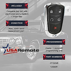 Car Key Fob Keyless Entry Remote fits Cadillac ATS CTS Escalade SRX XTS 2014 2015 2016 2017 (HYQ2AB)
