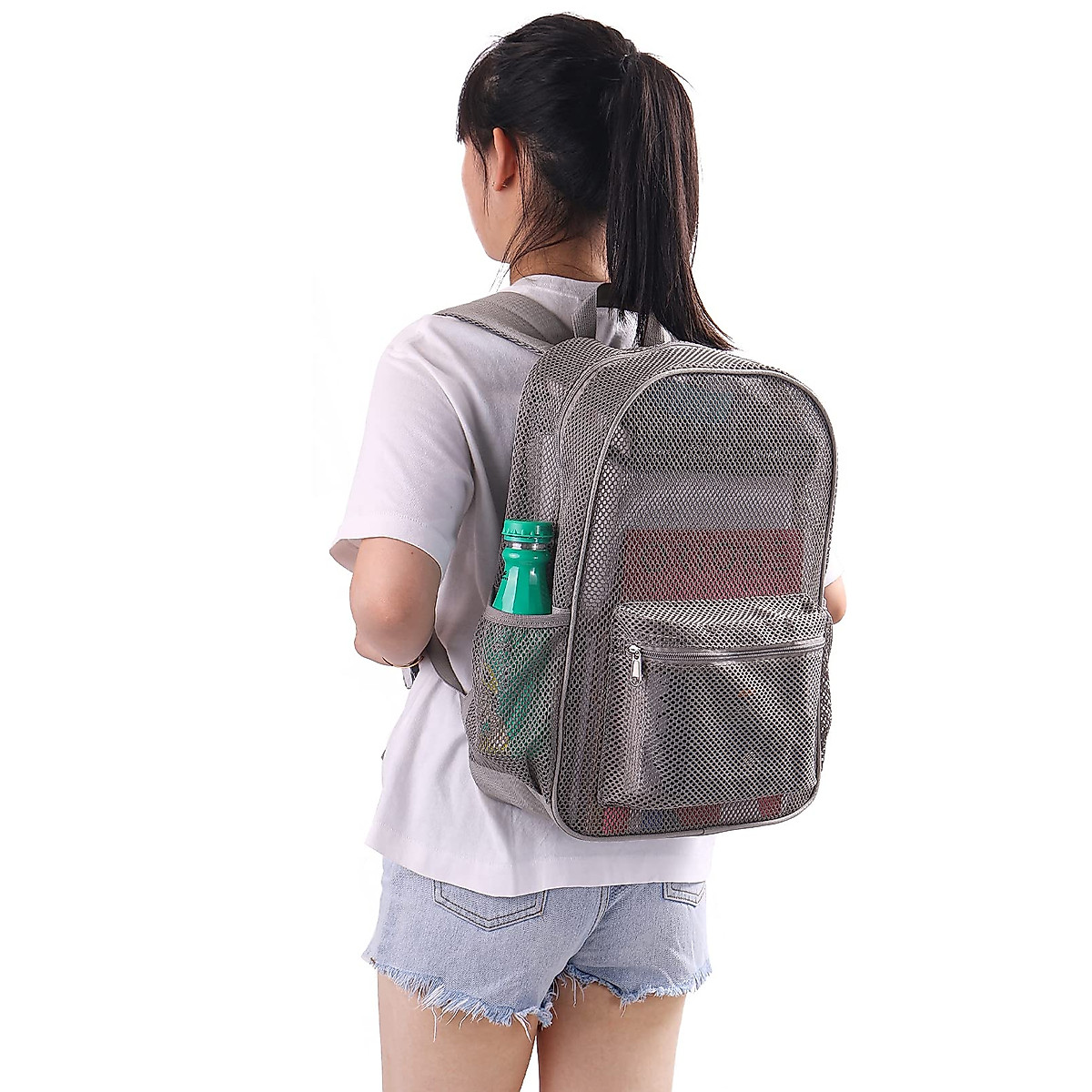 USPECLARE Heavy Duty Semi-Transparent Mesh Backpack，See Through College Student Backpack (Grey)