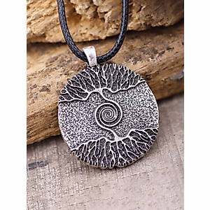 HAQUIL Yggdrasil Necklace, Viking Norse Tree of Life Medallion Pendant, Faux Leather Cord, Norse Jewelry Gift