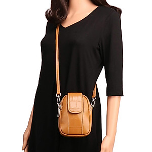 Pearl Angeli Small Cell Phone Purse for Women, Genuine Leather Mini Crossbody Phone bag with Adjustable Strap