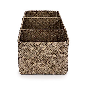 Hipiwe Seagrass Nesting Storage Basket - 3 Compartment Hand-Woven Wicker Toilet Paper Storage Bin Bathroom Organize Basket for Shelves, Kitchen Cabinets, Pantry, Bathroom, Closets Organizer