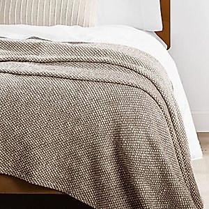 Nate Home by Nate Berkus 100% Cotton Basket Weave Two-Tone Bed Blanket | Breathable, All-Season Throw, Decoration for Bedding from mDesign - King, Sandstone (Taupe)