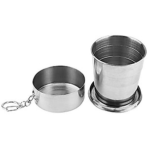 250ml Stainless Steel Collapsible Cup, 4-Folding Portable Camping Mug Travel Cup with Lid and Keychain for Outdoor Drinking